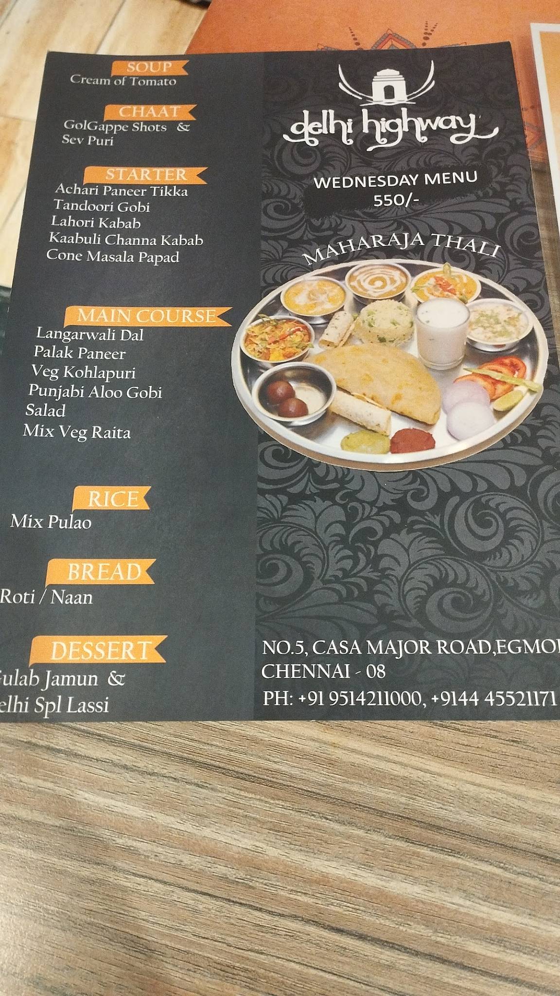 Menu at Delhi Highway Restaurant, Chennai, 5