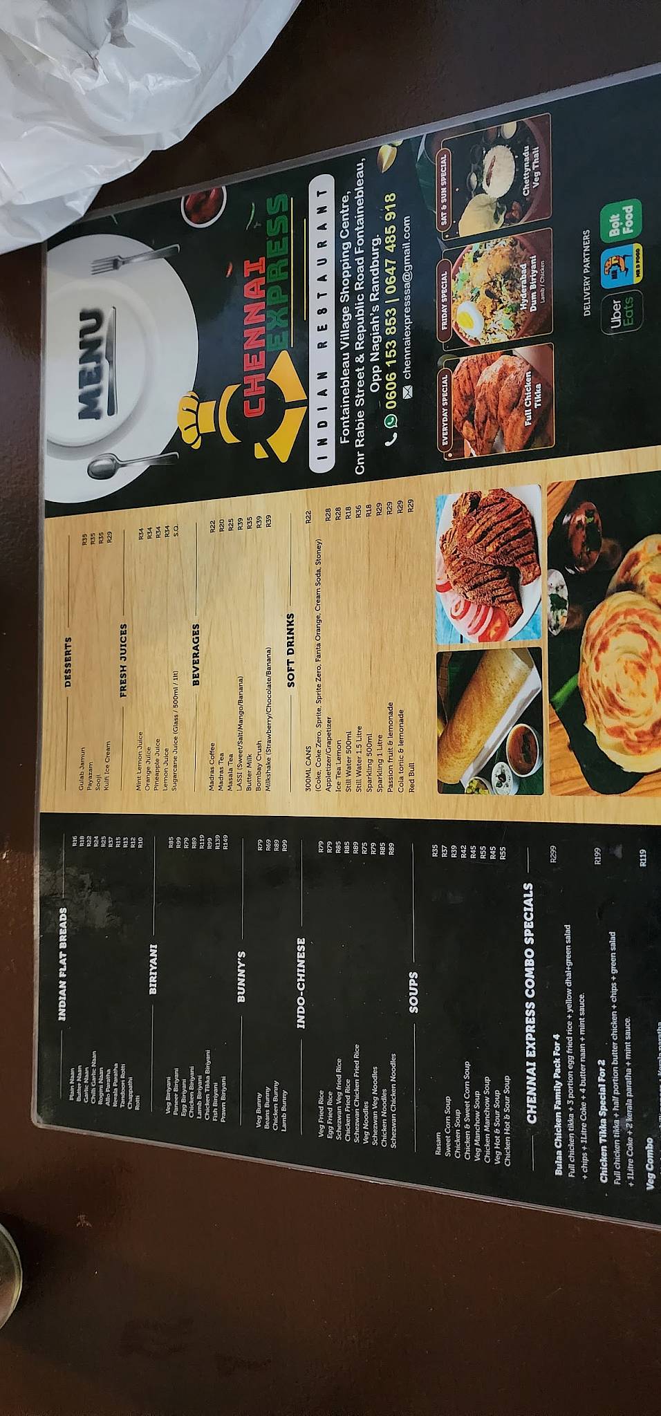 Menu at Chennai Express Indian Restaurant, Randburg