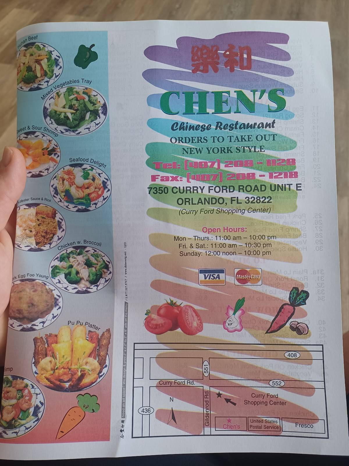 Menu at Chen's Restaurant, Orlando