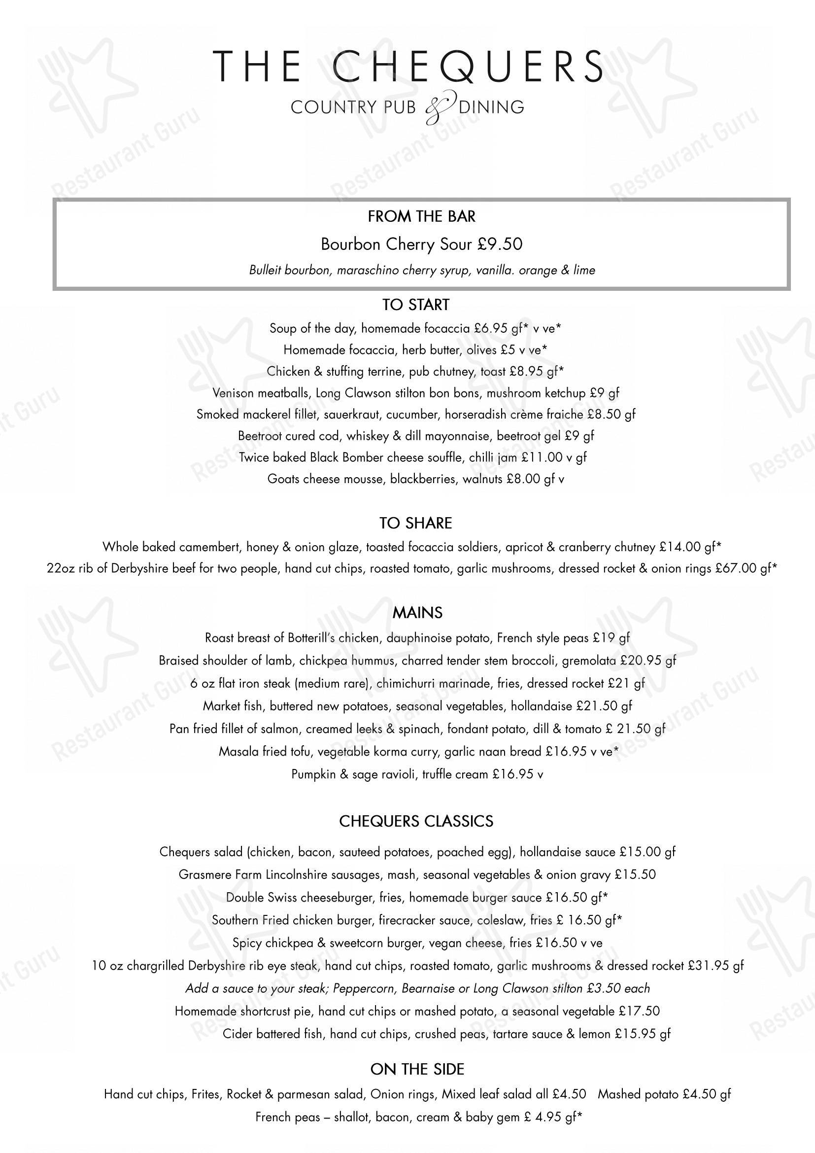 Menu at Chequers Inn pub & bar, Woolsthorpe By Belvoir, Main St