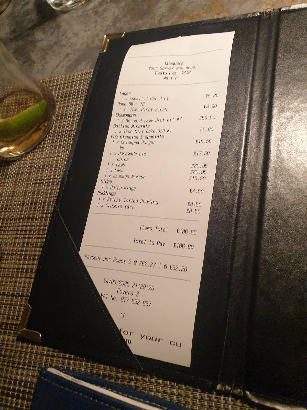 Menu at Chequers Inn pub & bar, Woolsthorpe By Belvoir, Main St