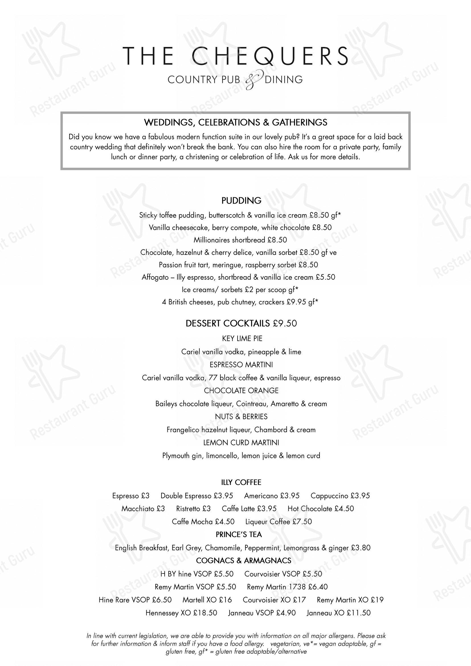 Menu at Chequers Inn pub & bar, Woolsthorpe By Belvoir, Main St