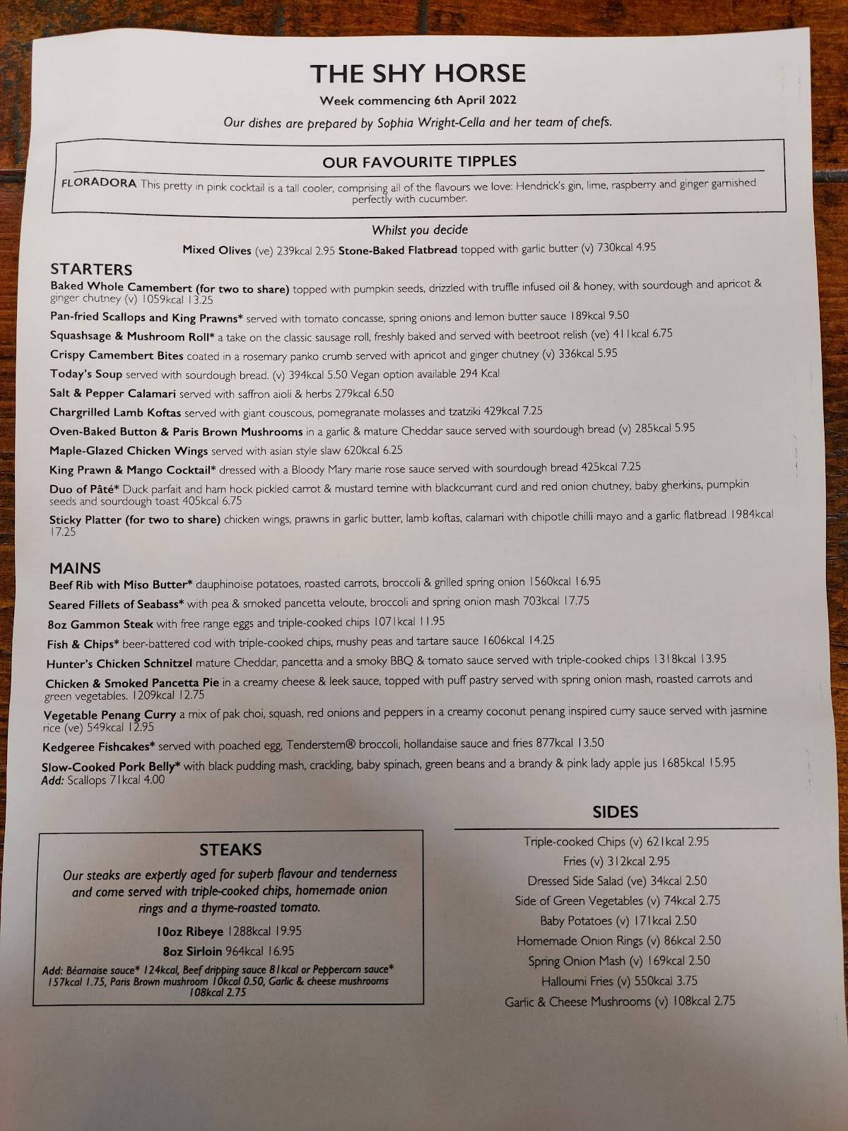 Menu at The Shy Horse pub & bar, Chessington
