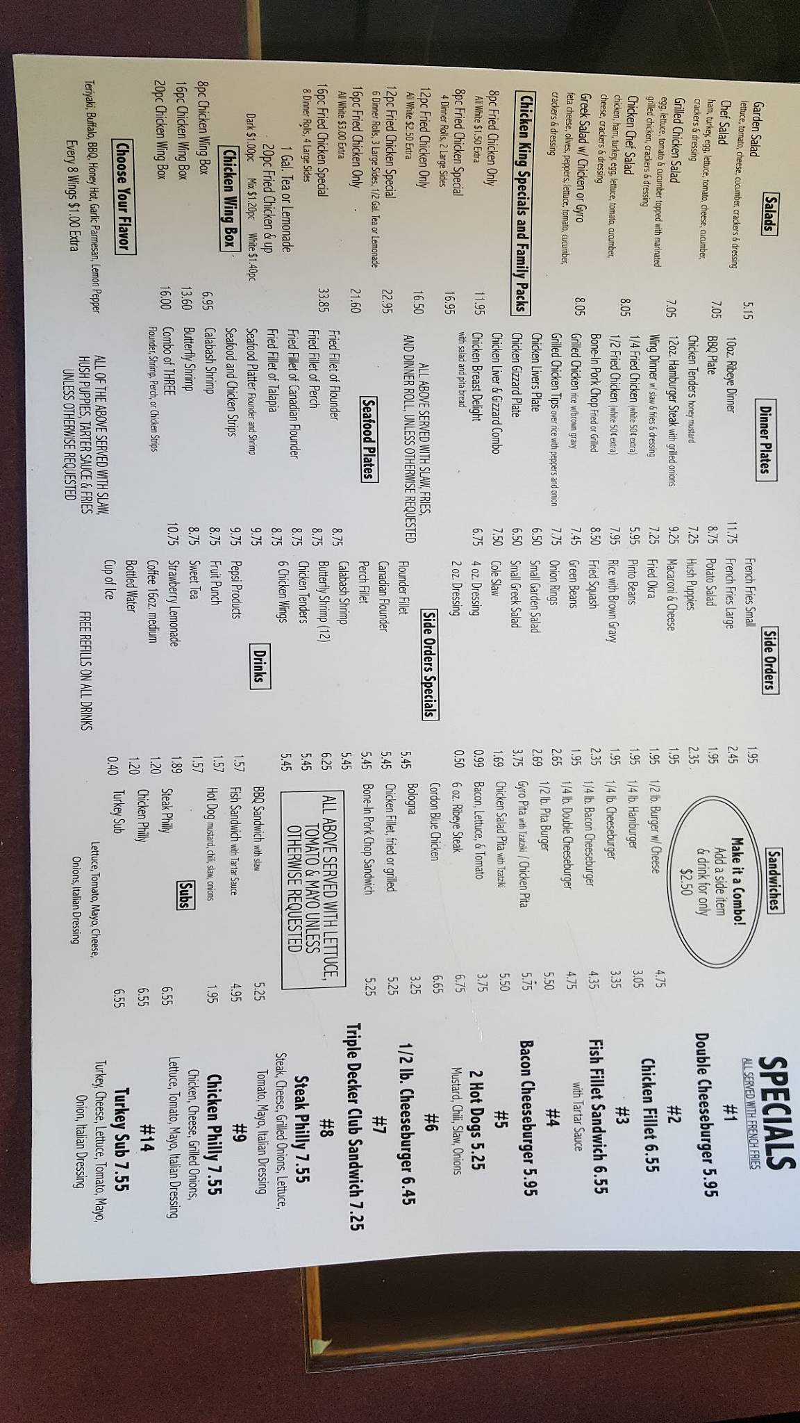 Menu at Chicken King restaurant, Chester, J A Cochran Bypass
