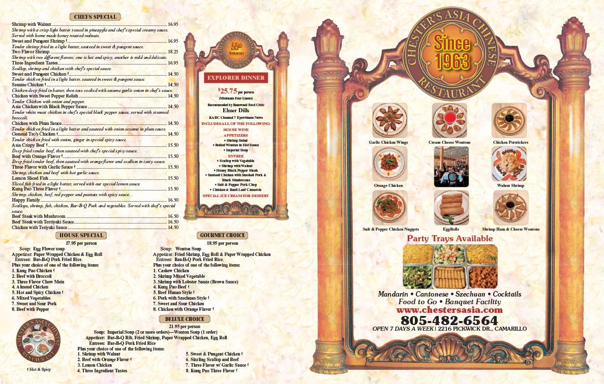 Menu at Chester's Asia Chinese Restaurant, Camarillo