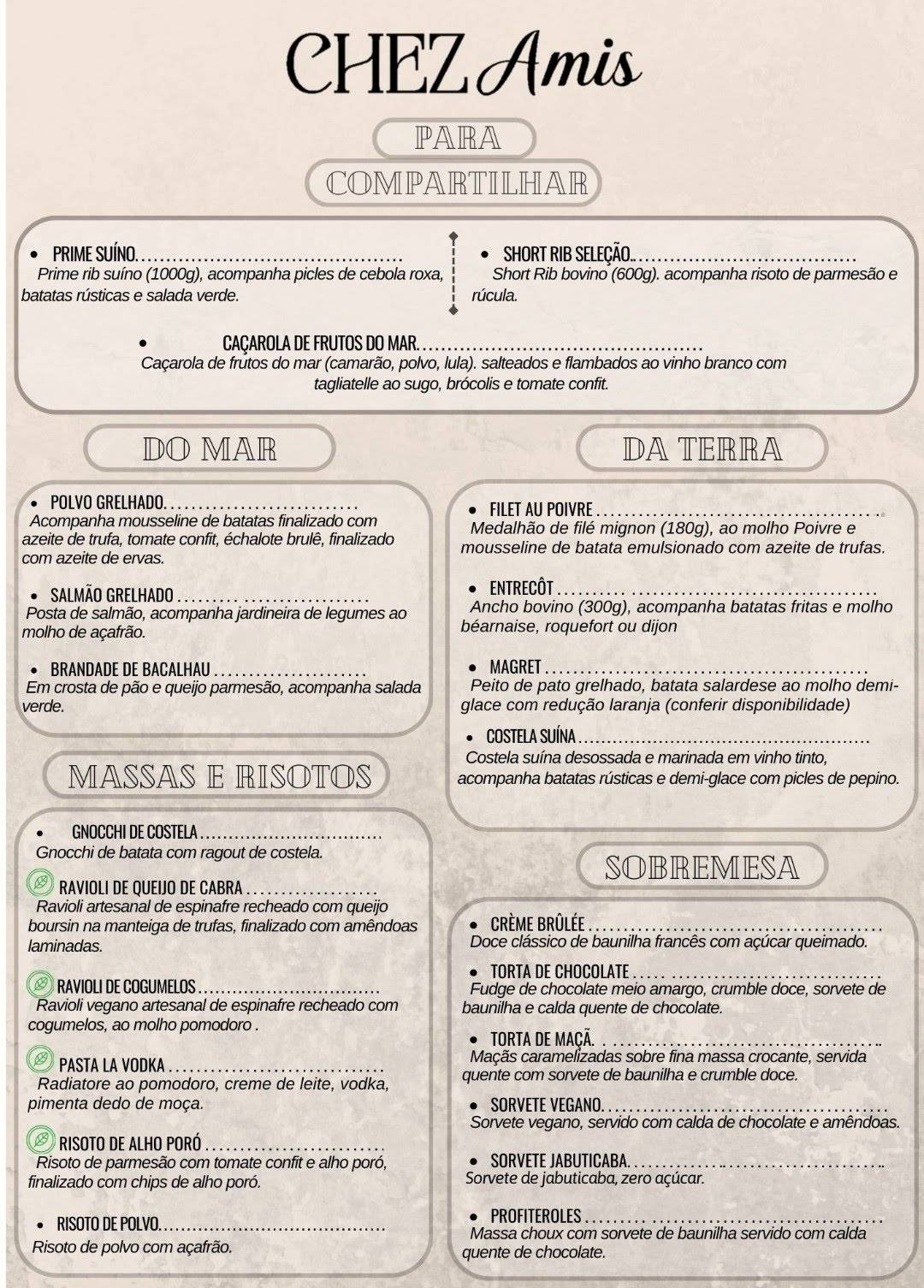 Menu at Chez Amis Iguatemi Campinas restaurant, Campinas