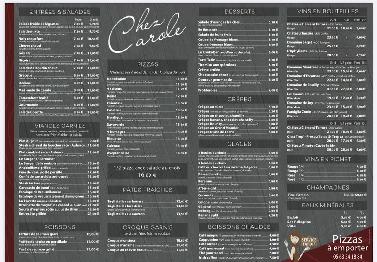 Menu au Chez Carole restaurant, Albi