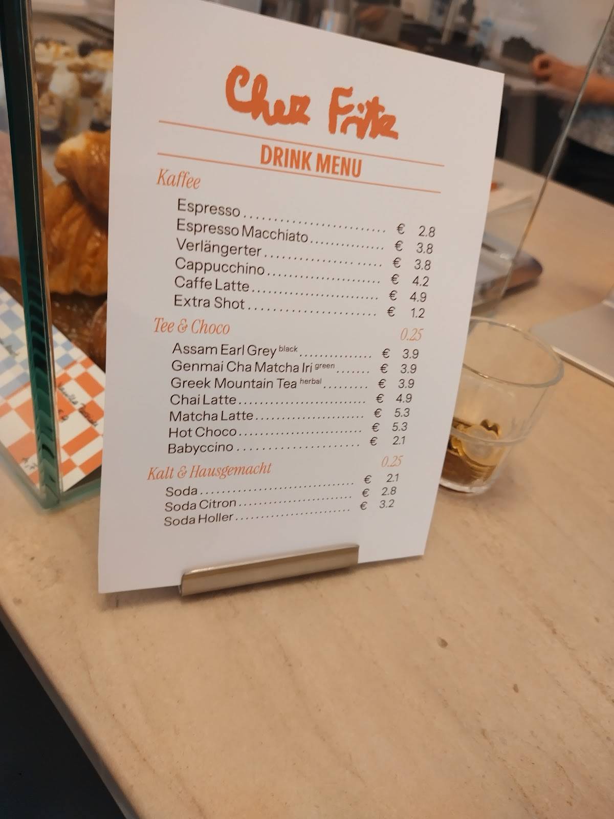 Menu at Chez Fritz, Vienna