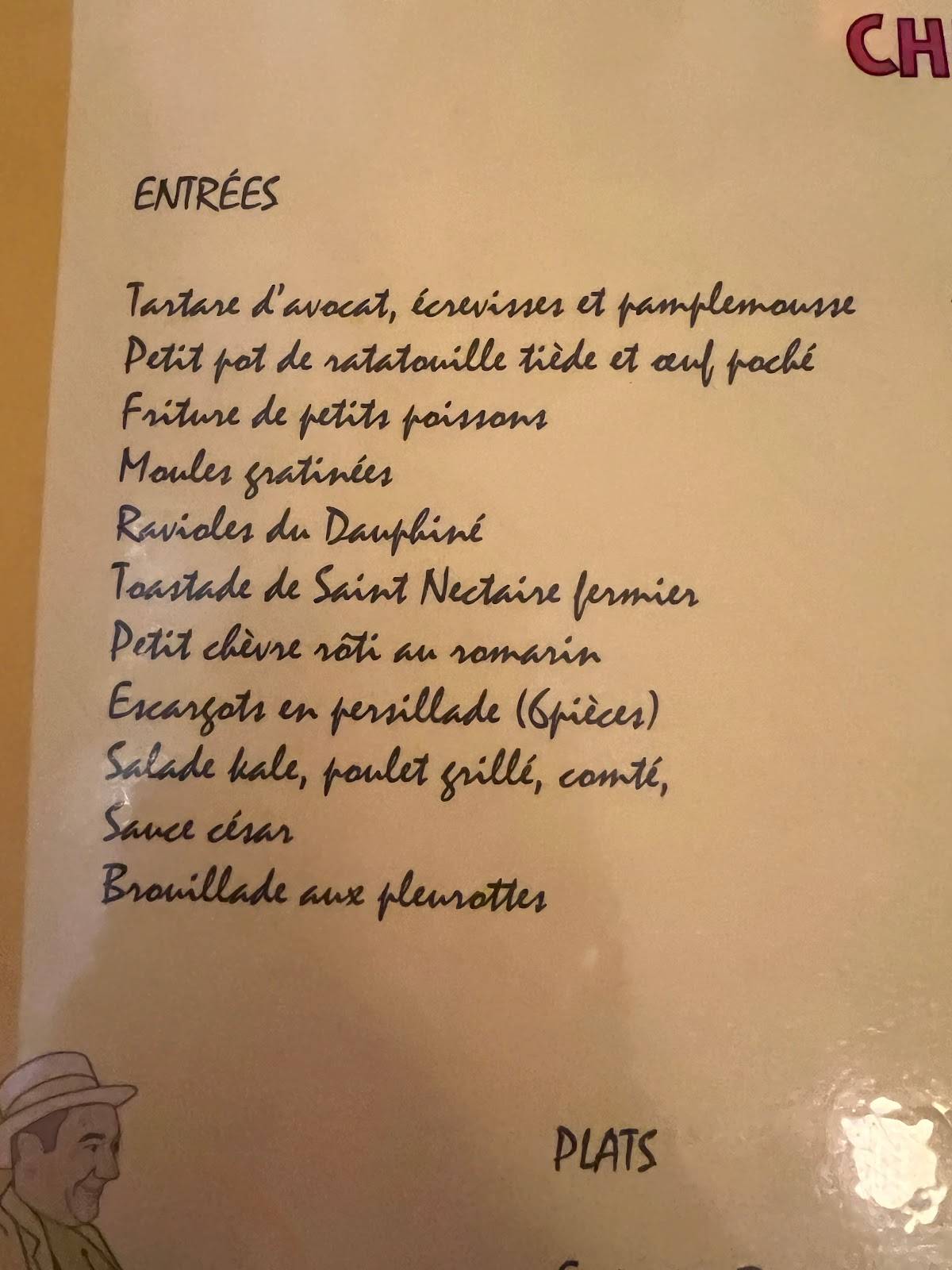 Menu at Chez Janou restaurant, Paris, 2 Rue Roger Verlomme