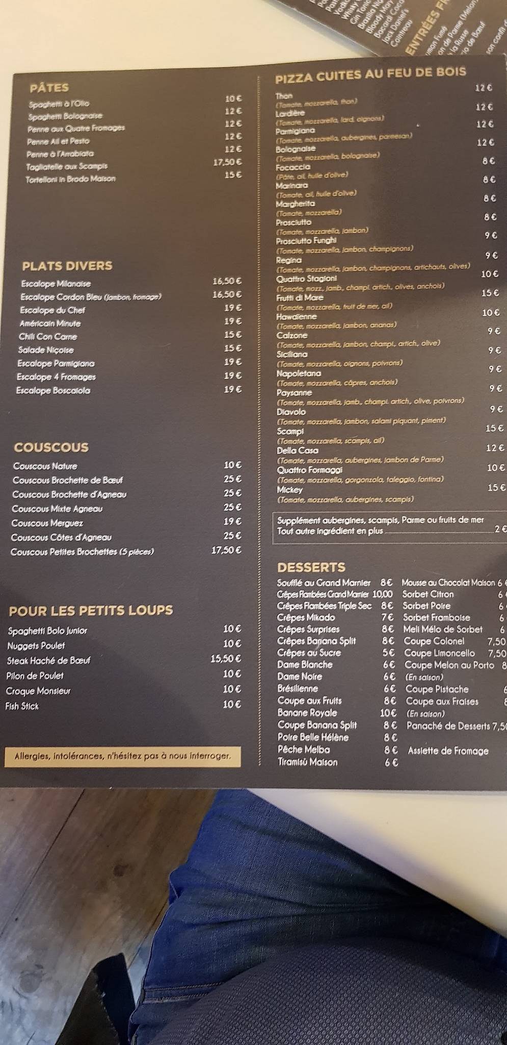 Speisekarte von Chez Vincent, Manage