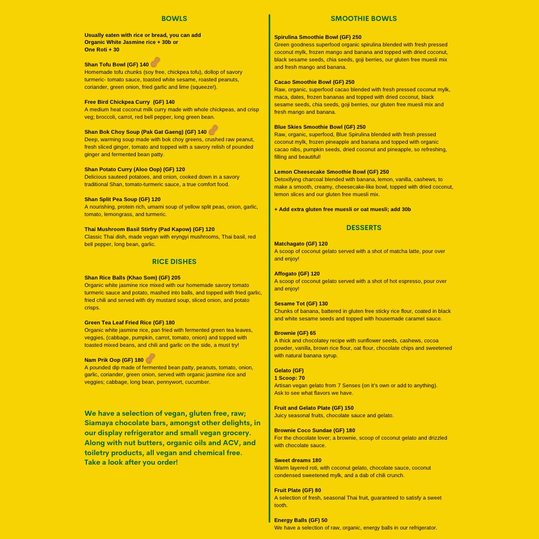 Menu at Free Bird Cafe, Chiang Mai