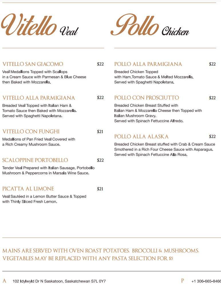 Menu at Chianti Cafe & Restaurant, Saskatoon
