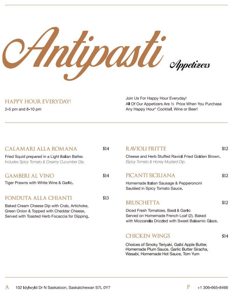 Menu at Chianti Cafe & Restaurant, Saskatoon
