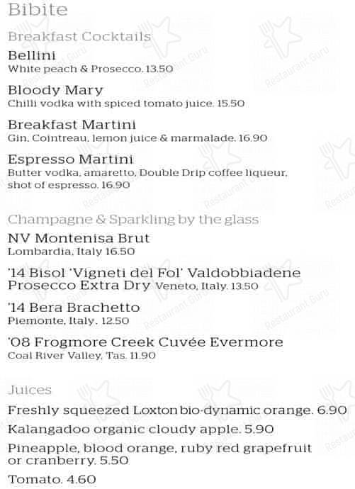 Menu at Chianti restaurant, Adelaide
