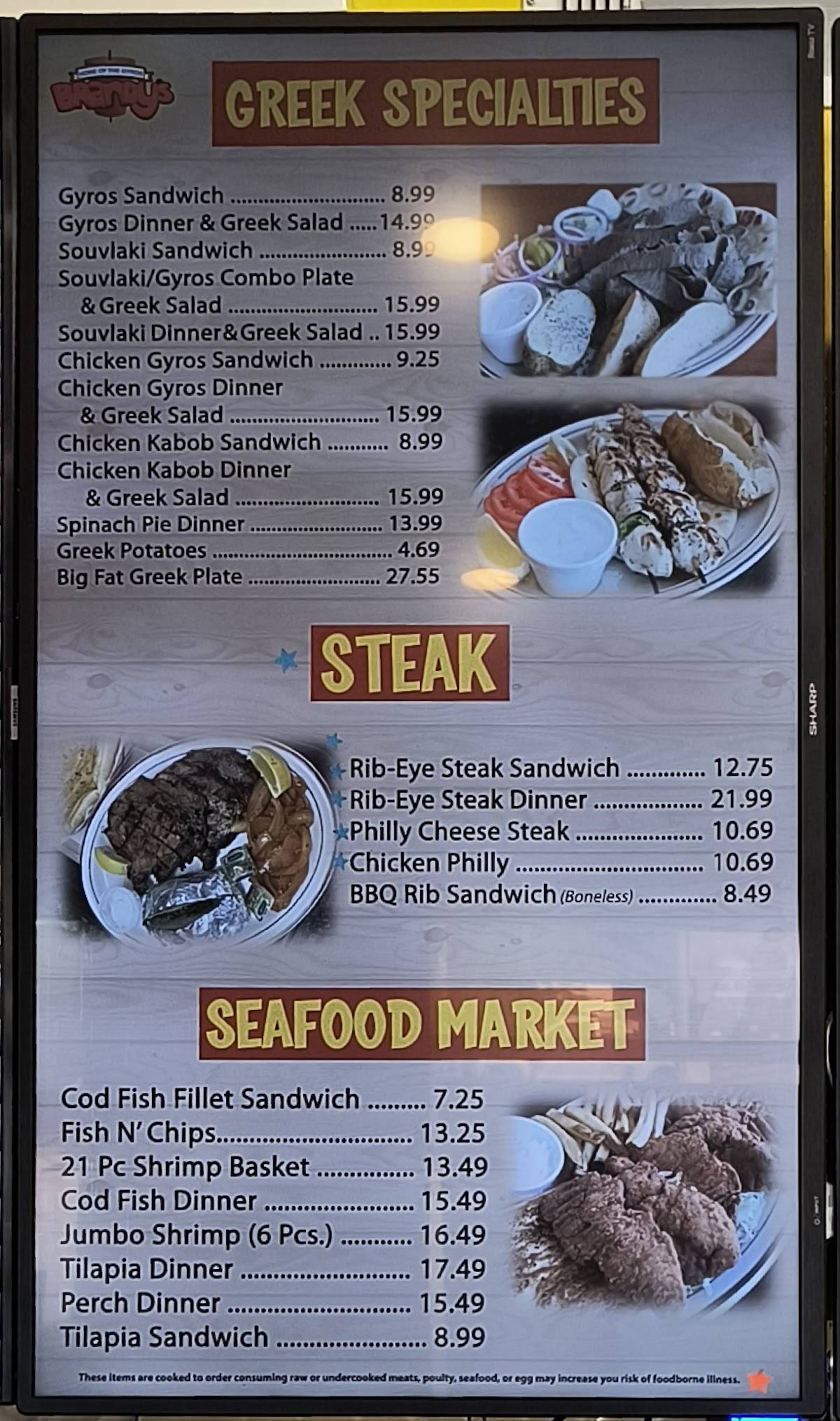 Menu at Brandys Gyros restaurant, Chicago, N Harlem Ave