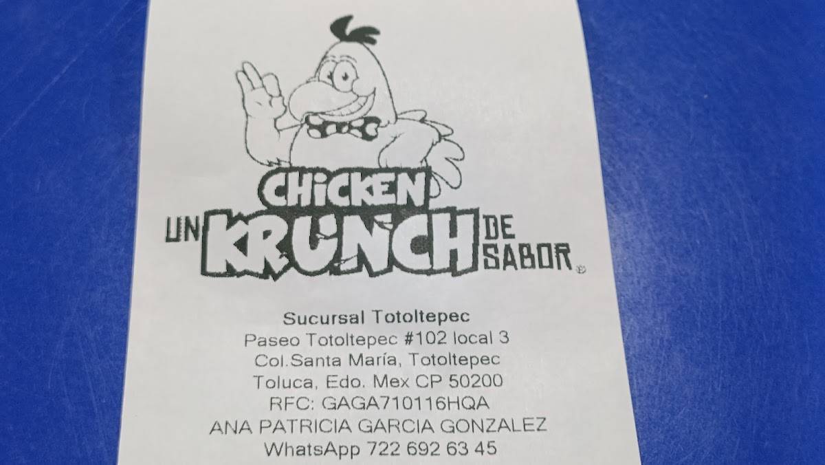 Carta del restaurante Chicken Krunch Totoltepec, Toluca del Lerdo