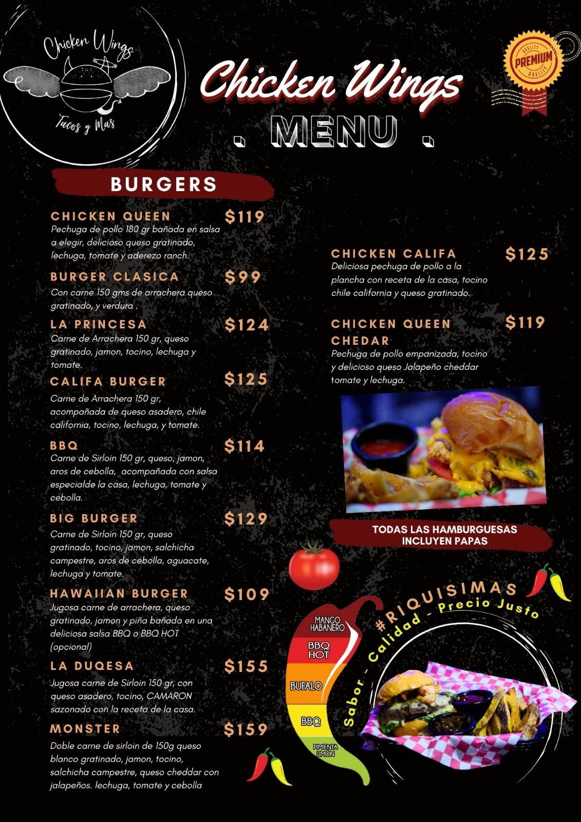 Carta de Chicken Queen, Alitas Boneless Burgers, Ciudad Juarez