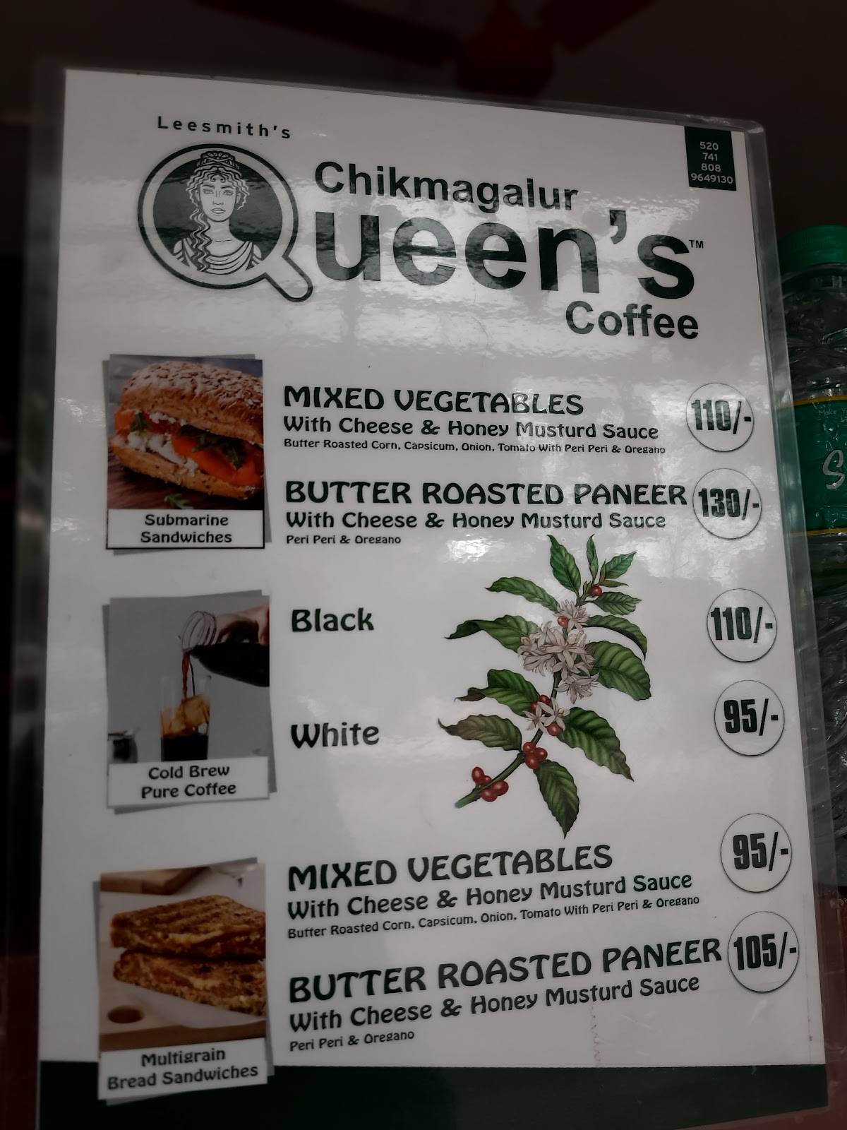 Menu at Chikmagalur Queen's Coffee, Bengaluru