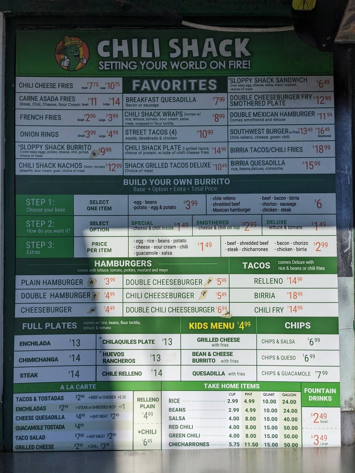 Menu at Chili-Shack Lakewood restaurant, Lakewood