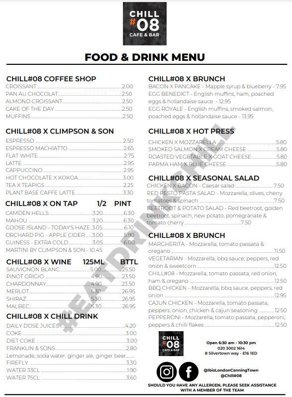 Menu at Chill #08 cafe, London