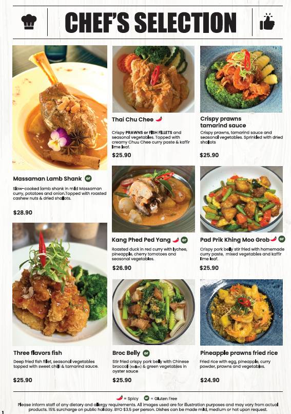 Menu at Chilli & Basil Thai Restaurant, Molendinar