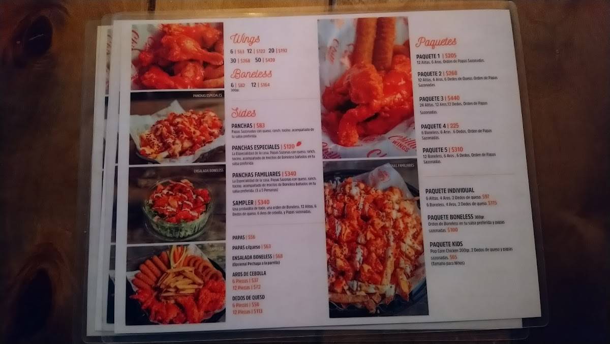 Menu at Chillin Wings restaurant, Nogales, Navojoa 615 Granja y
