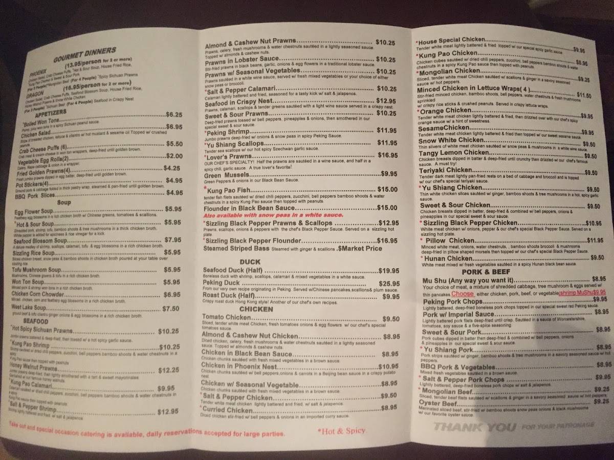 Menu at China Chili restaurant, Phoenix