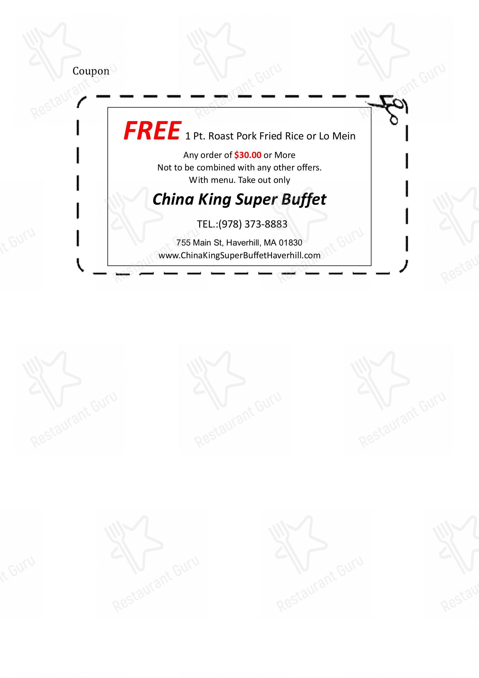 Menu at China King Super Buffet pub & bar, Haverhill