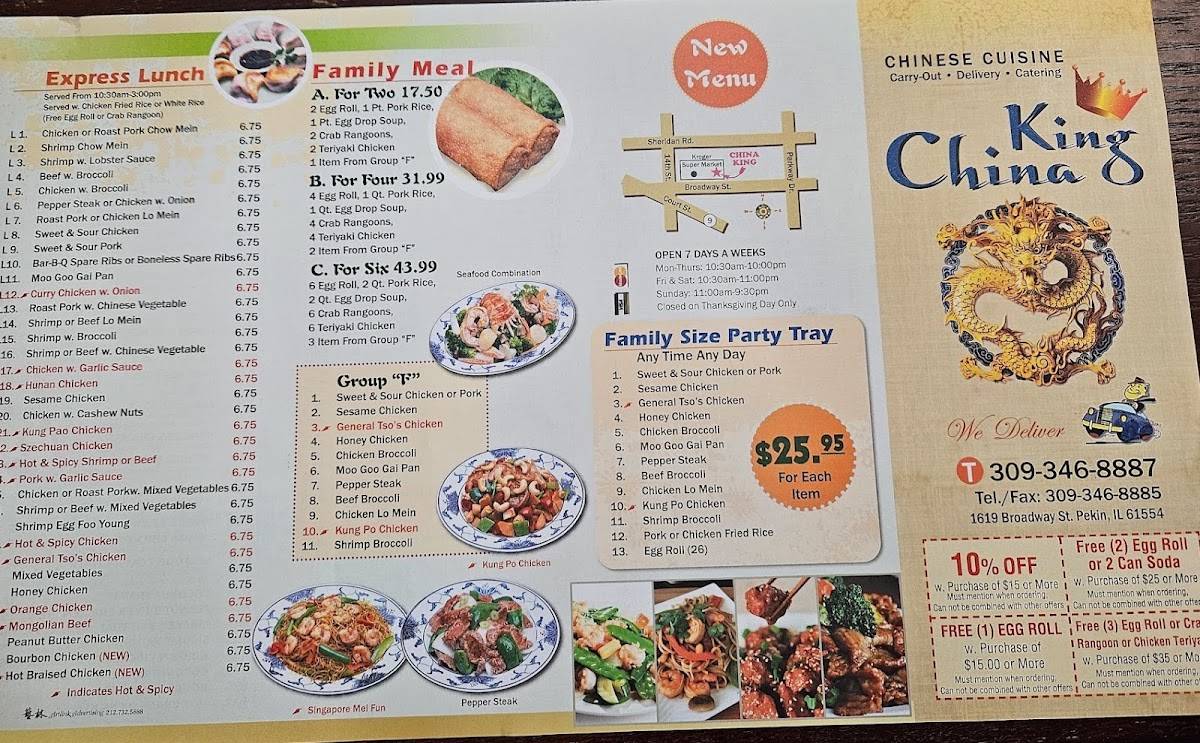 Menu at China King restaurant, Pekin