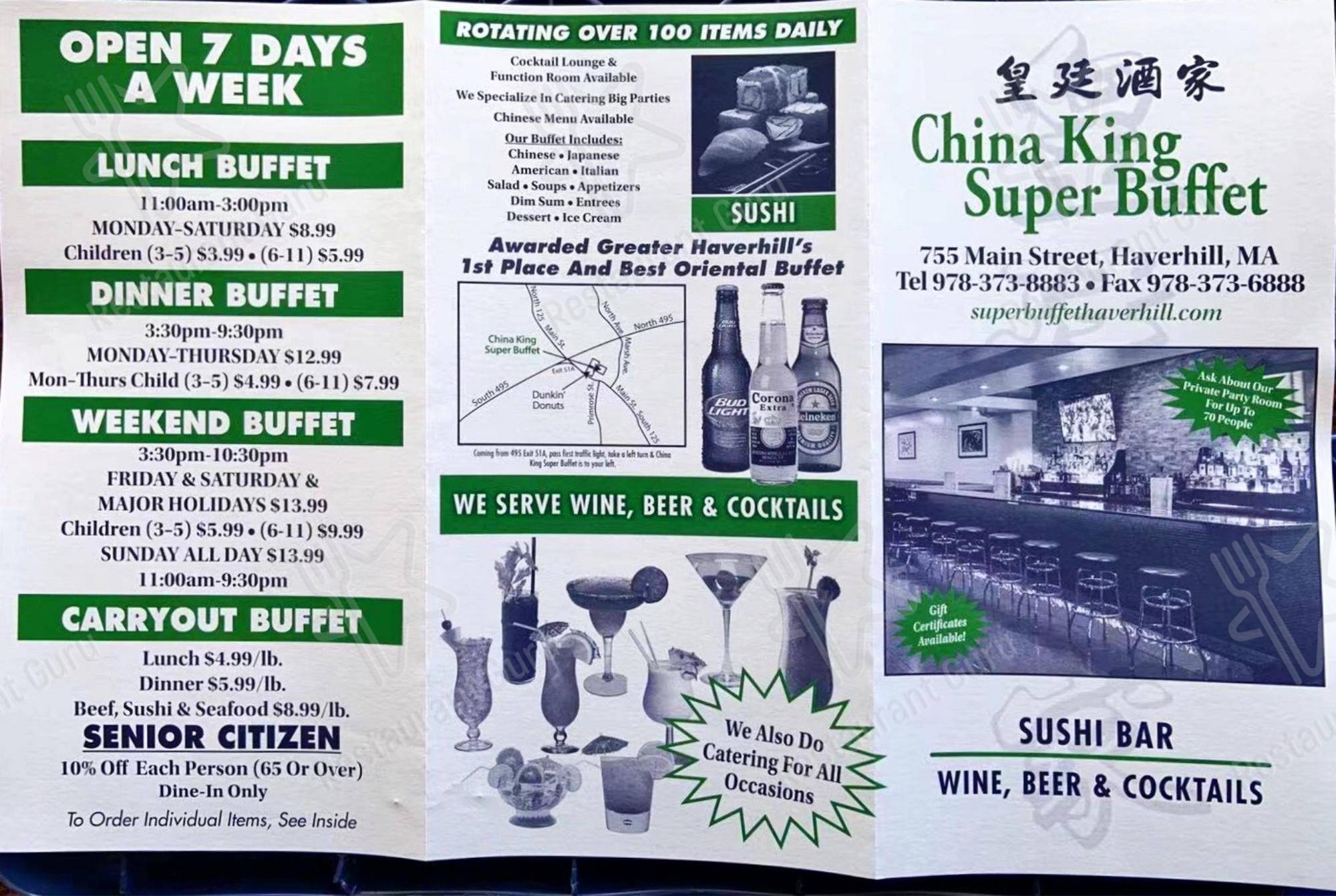 Menu at China King Super Buffet pub & bar, Haverhill