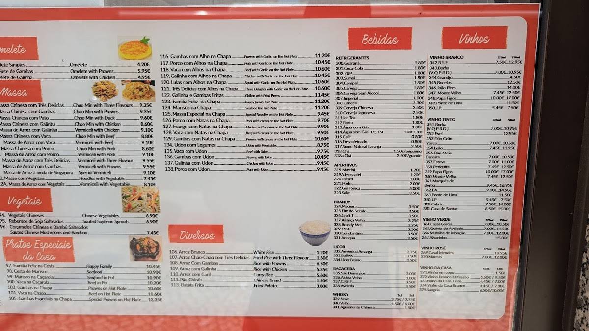 Menu at China Lido restaurant, Lisbon, Av. Gen. Roçadas 43B