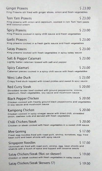 Menu at Chinaman restaurant, Wandin North