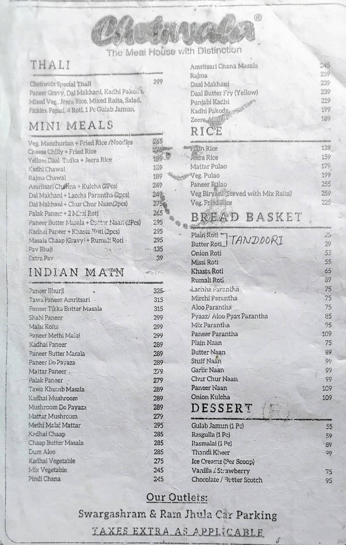 Menu at Chotiwala By The Ganges, Rishikesh, Ram Jhula Car Parking First ...