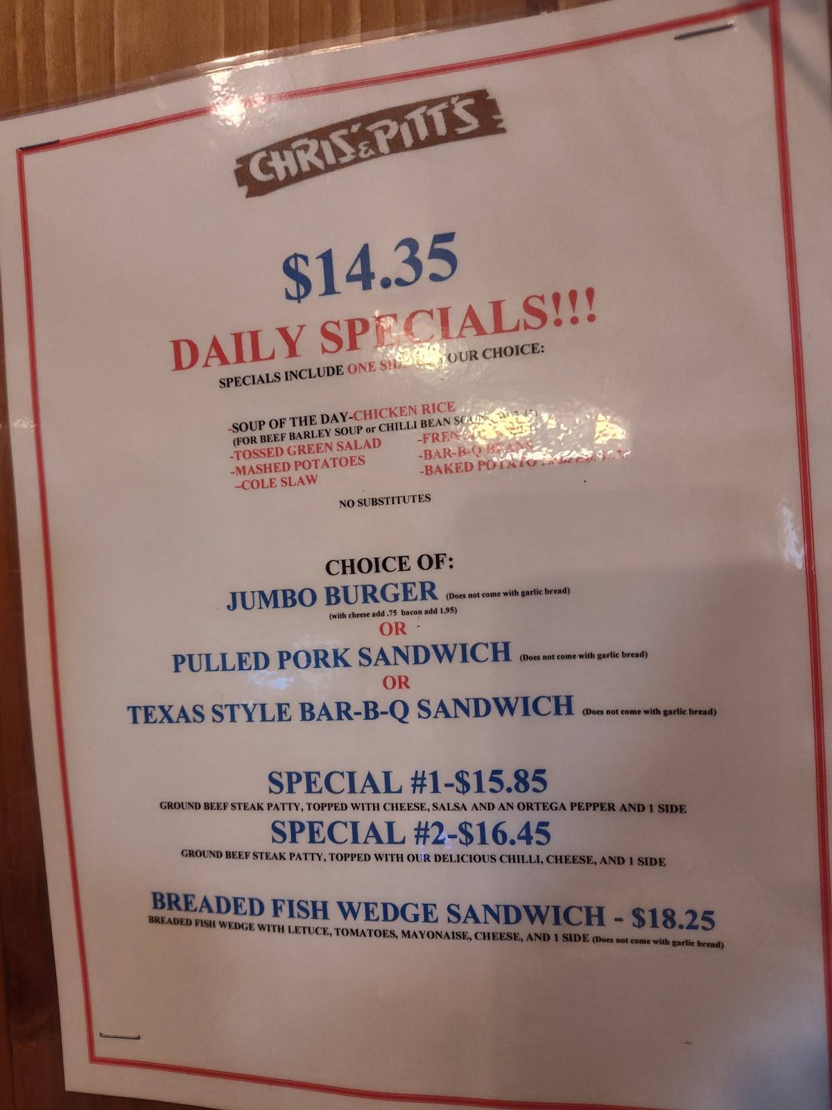 Menu at Chris & Pitts BBQ Restaurant, Bellflower