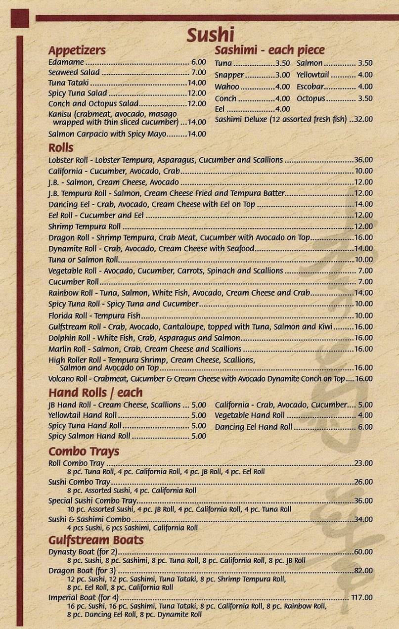 Menu at Christine Lee's restaurant, Hallandale Beach