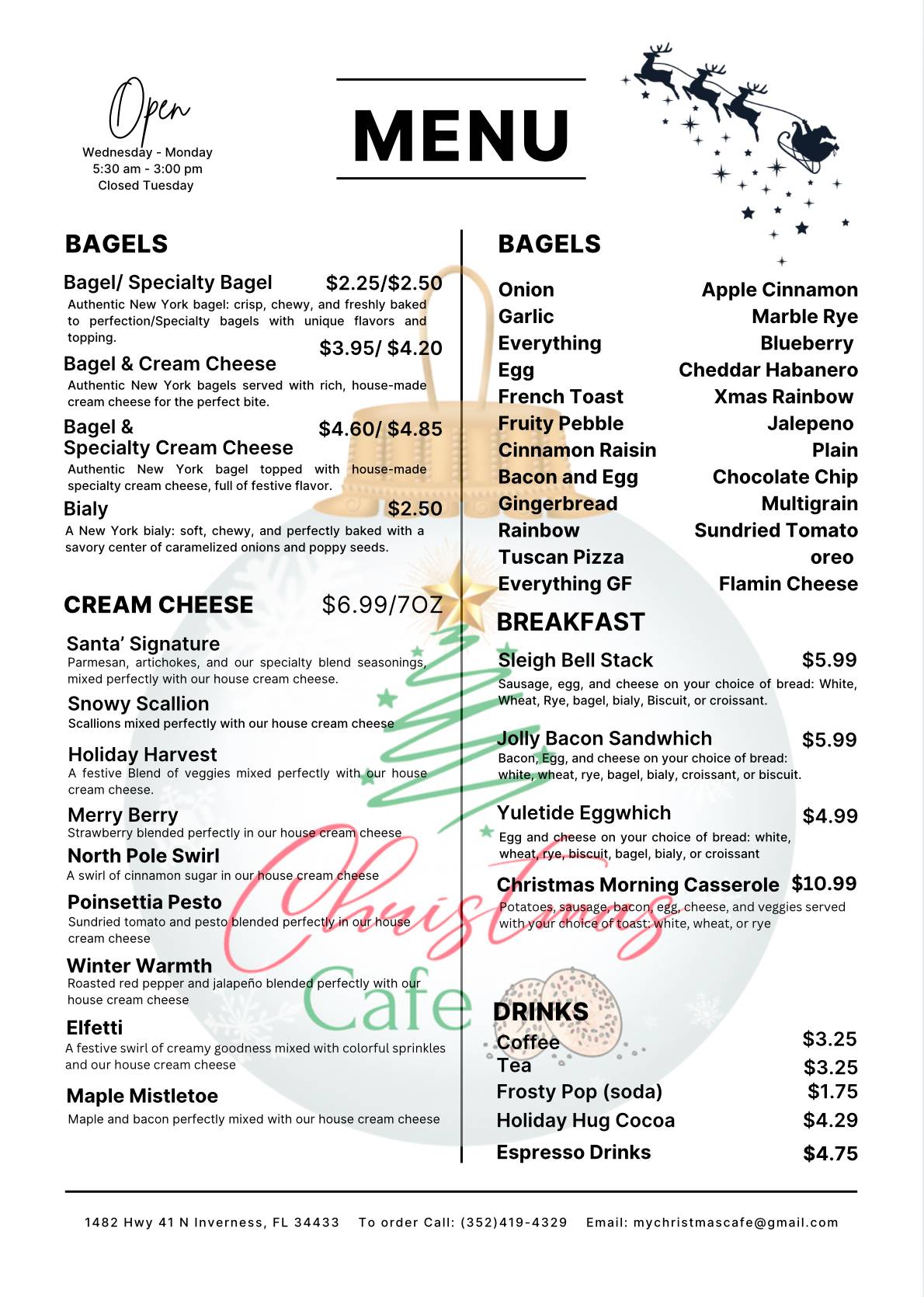 Menu at Christmas Cafe, Inverness