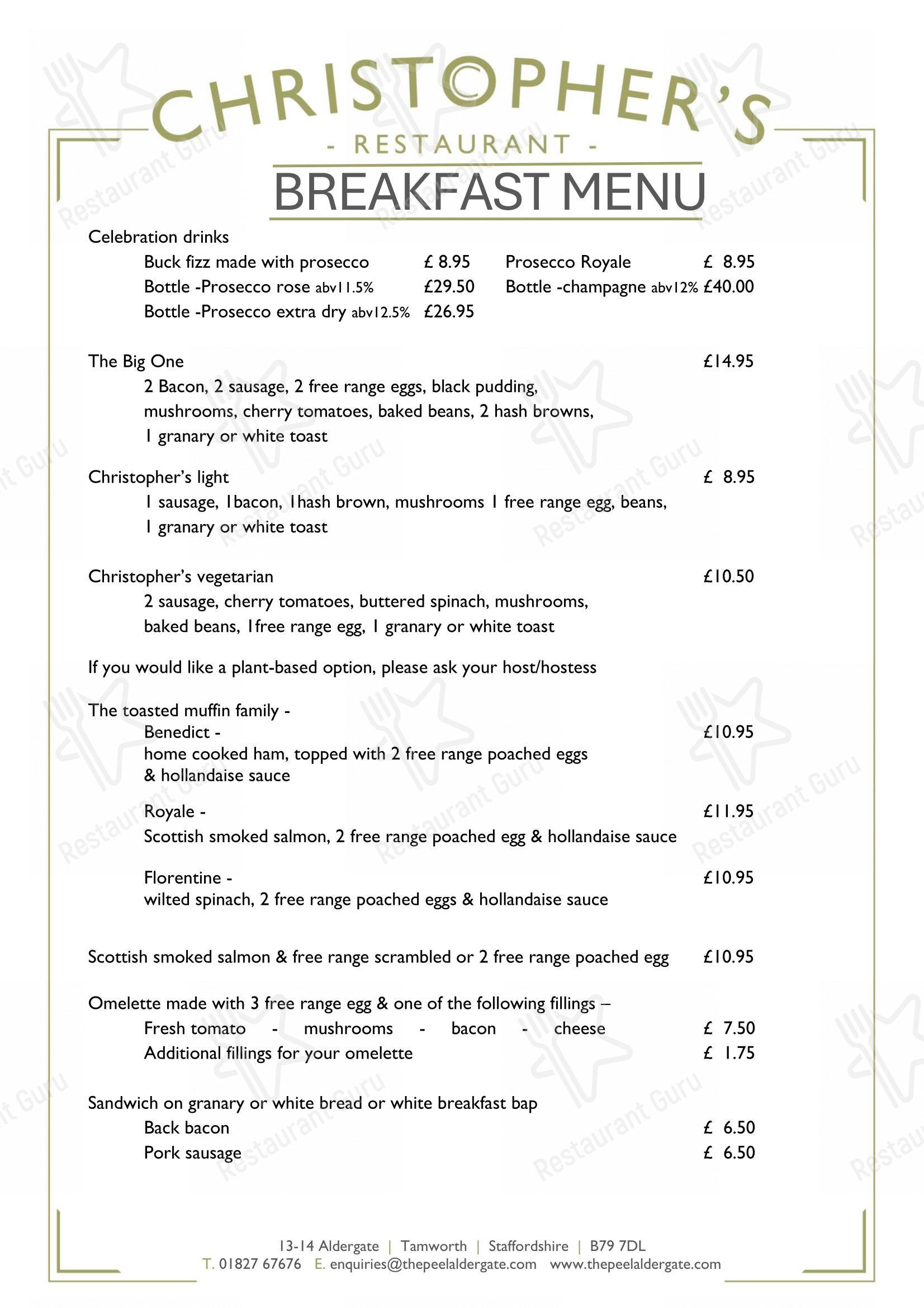 Menu at Christopher's British Bistro - Restaurant, Tamworth
