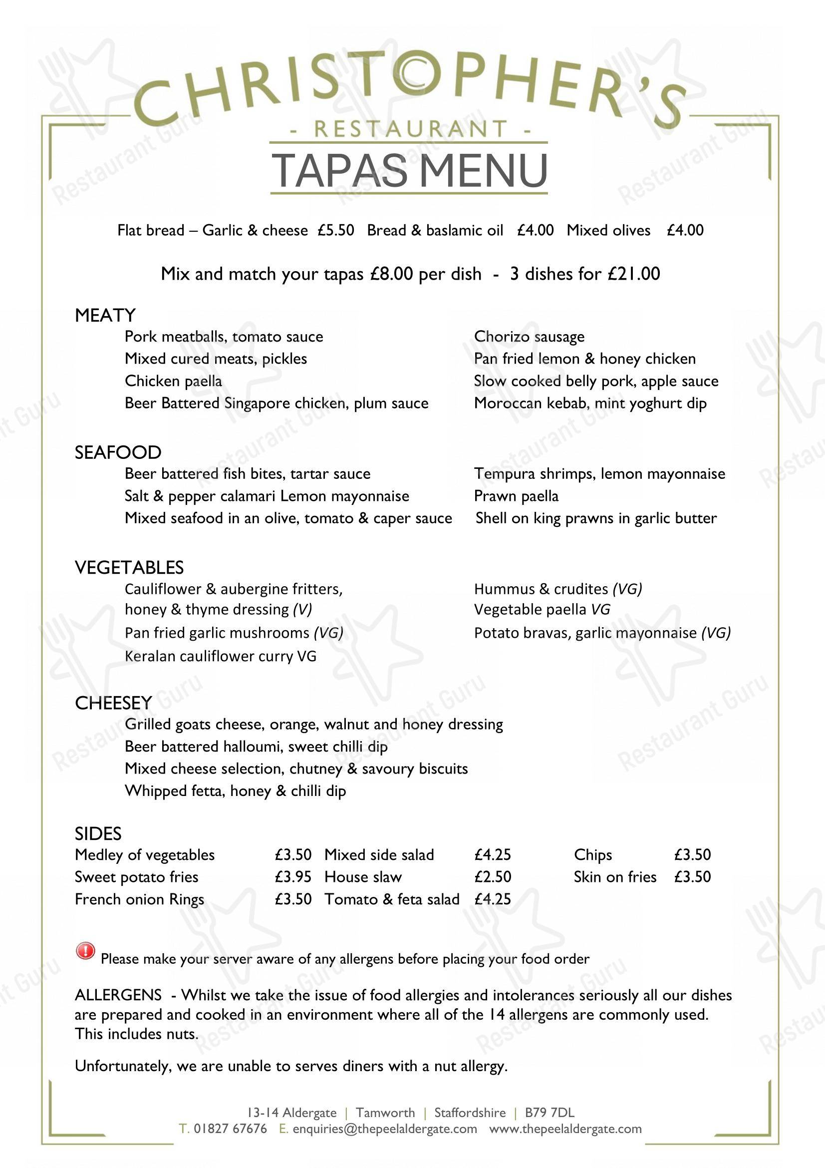 Menu at Christopher's British Bistro - Restaurant, Tamworth