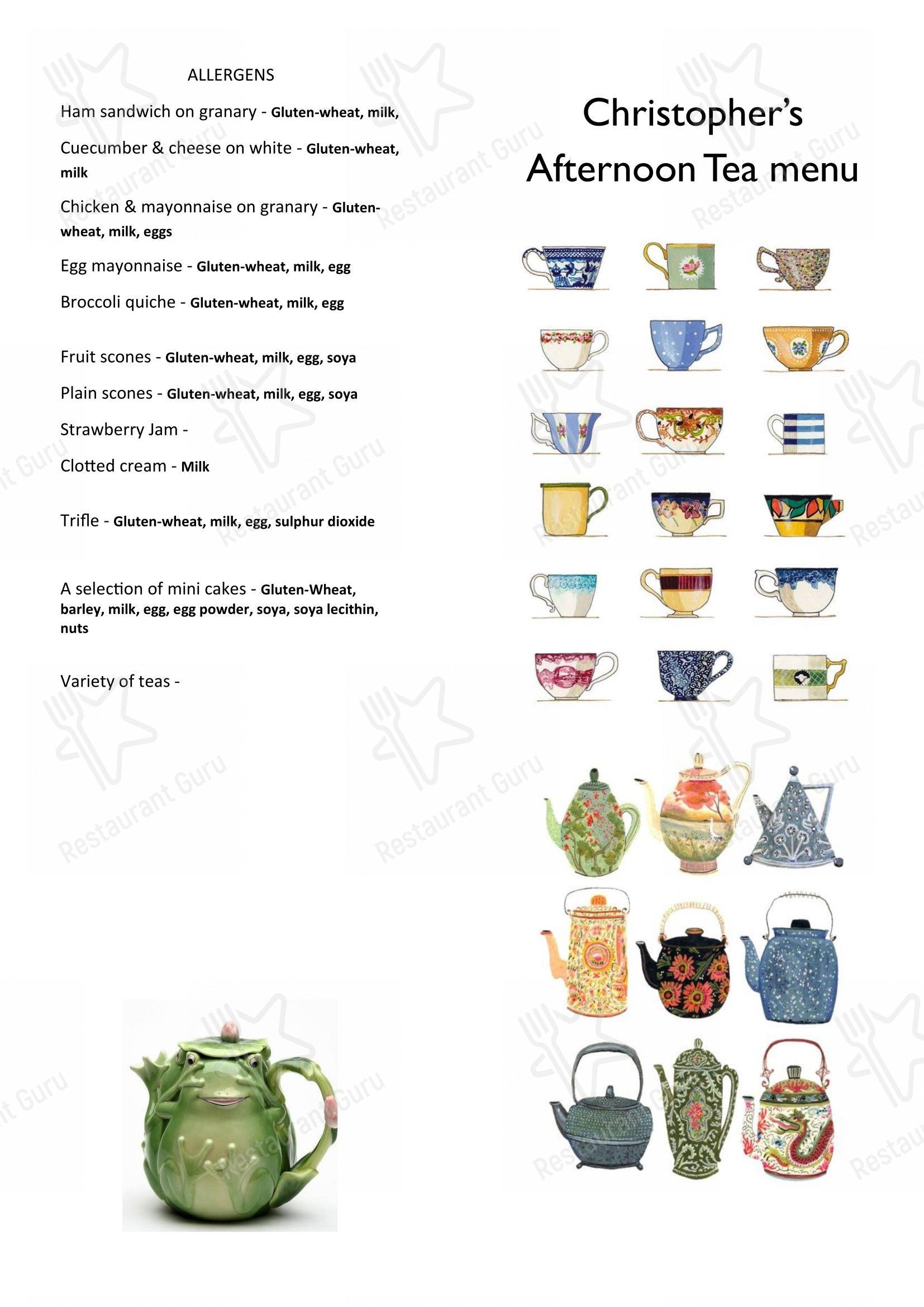 Menu at Christopher's British Bistro - Restaurant, Tamworth
