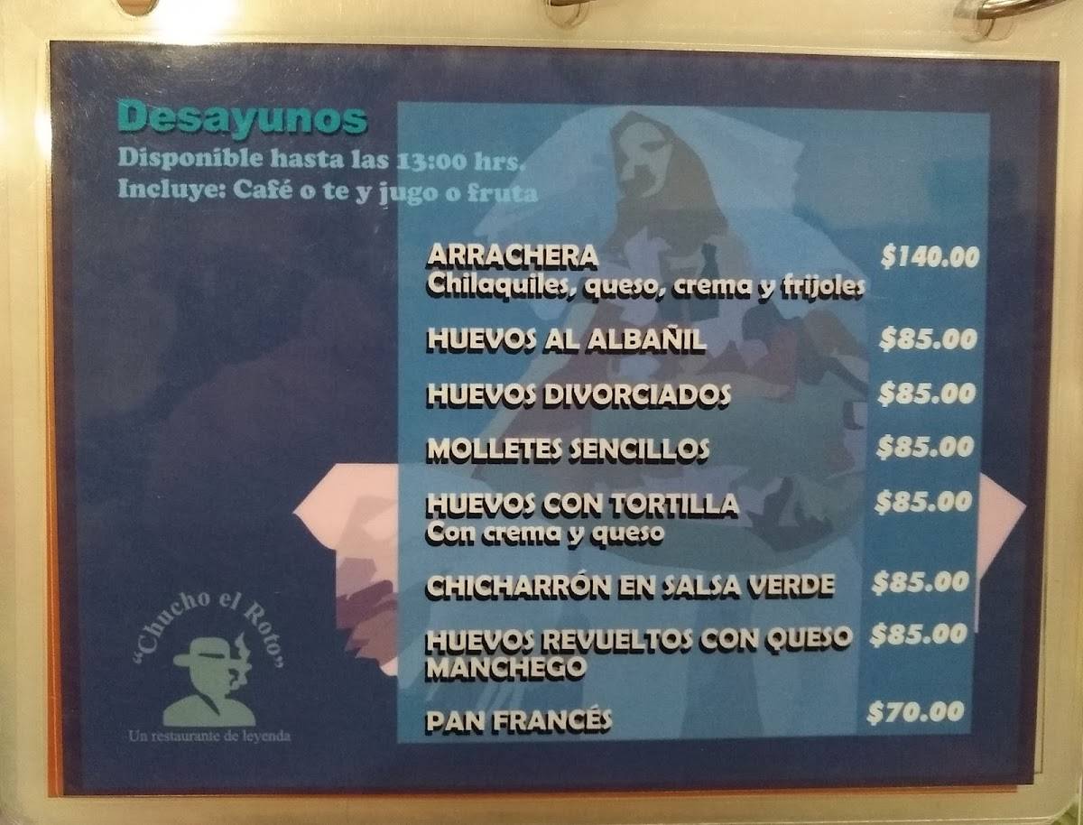 Carta del restaurante Chucho El Roto, Ciudad del México, Madero 8