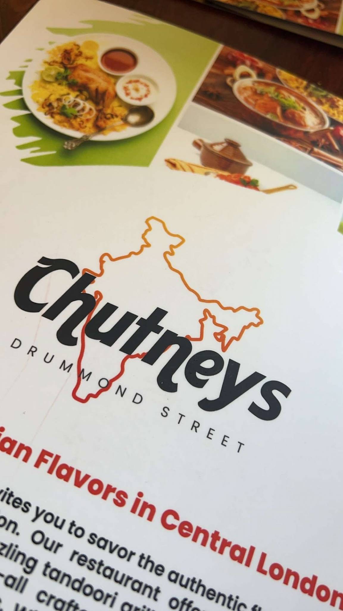 Menu at Chutneys restaurant, London, 124 Drummond St