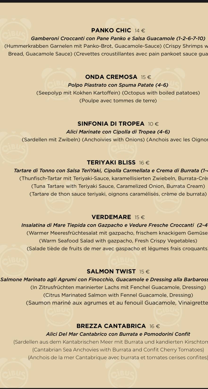 Menu da Cibus pizzeria, Montecatini Terme