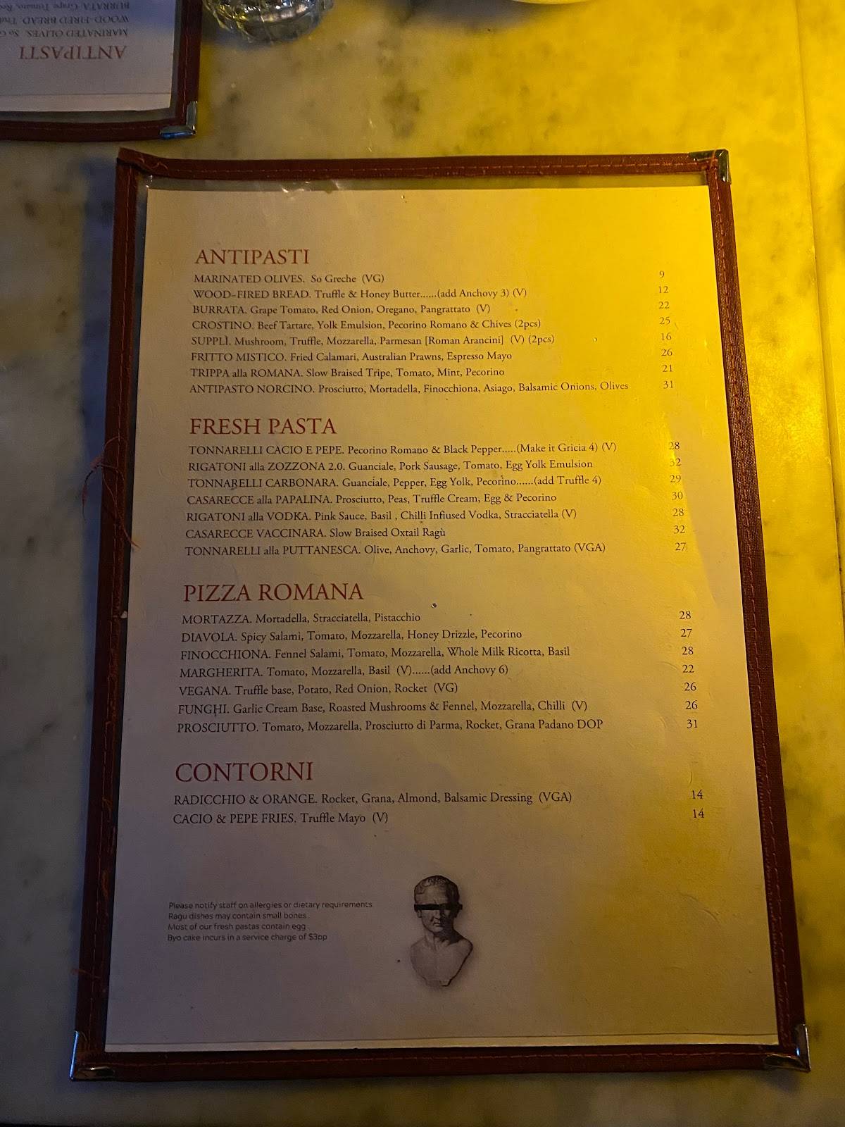 Menu at Cicerone ~ Cucina Romana restaurant, Surry Hills