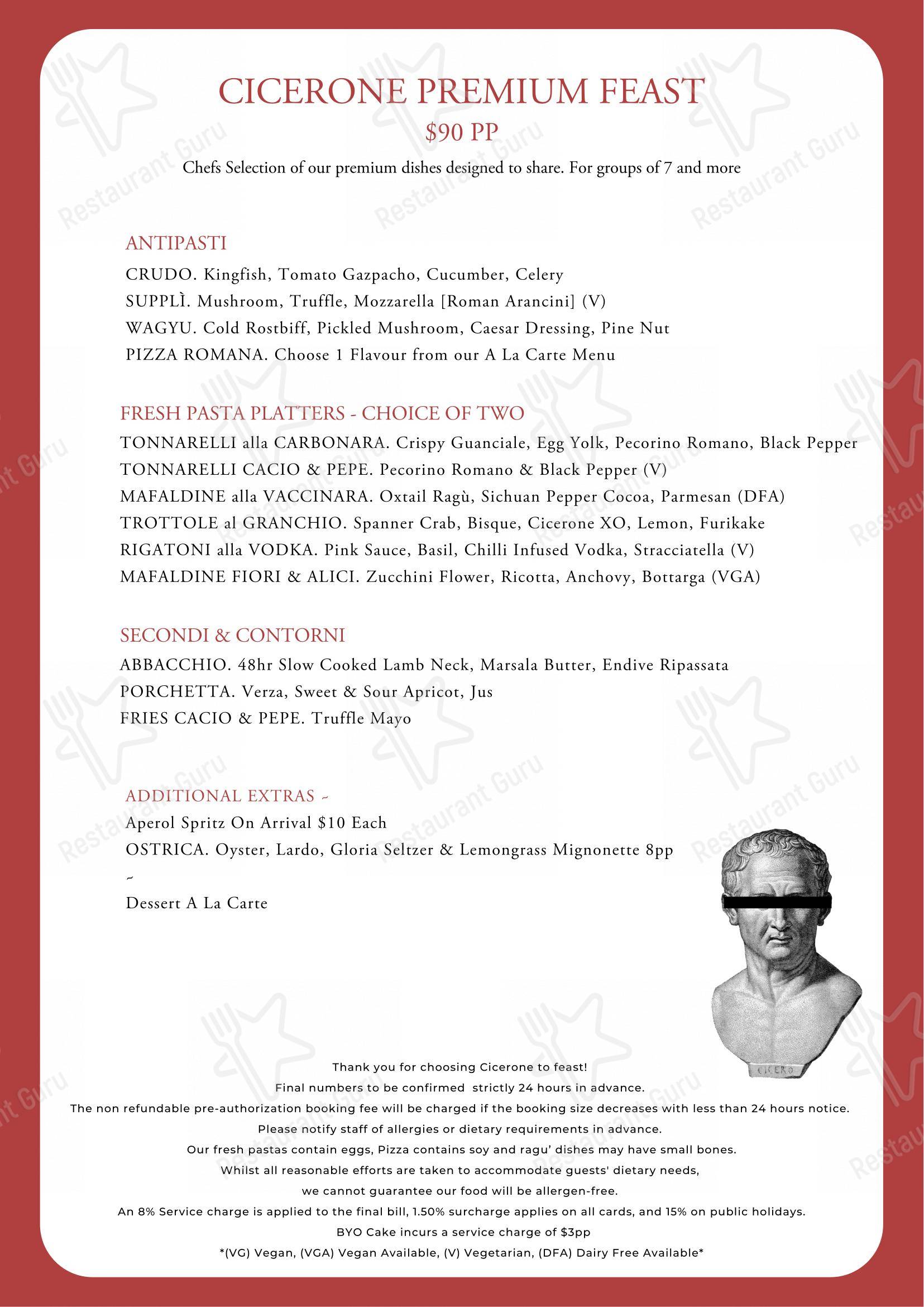 Menu at Cicerone ~ Cucina Romana restaurant, Surry Hills