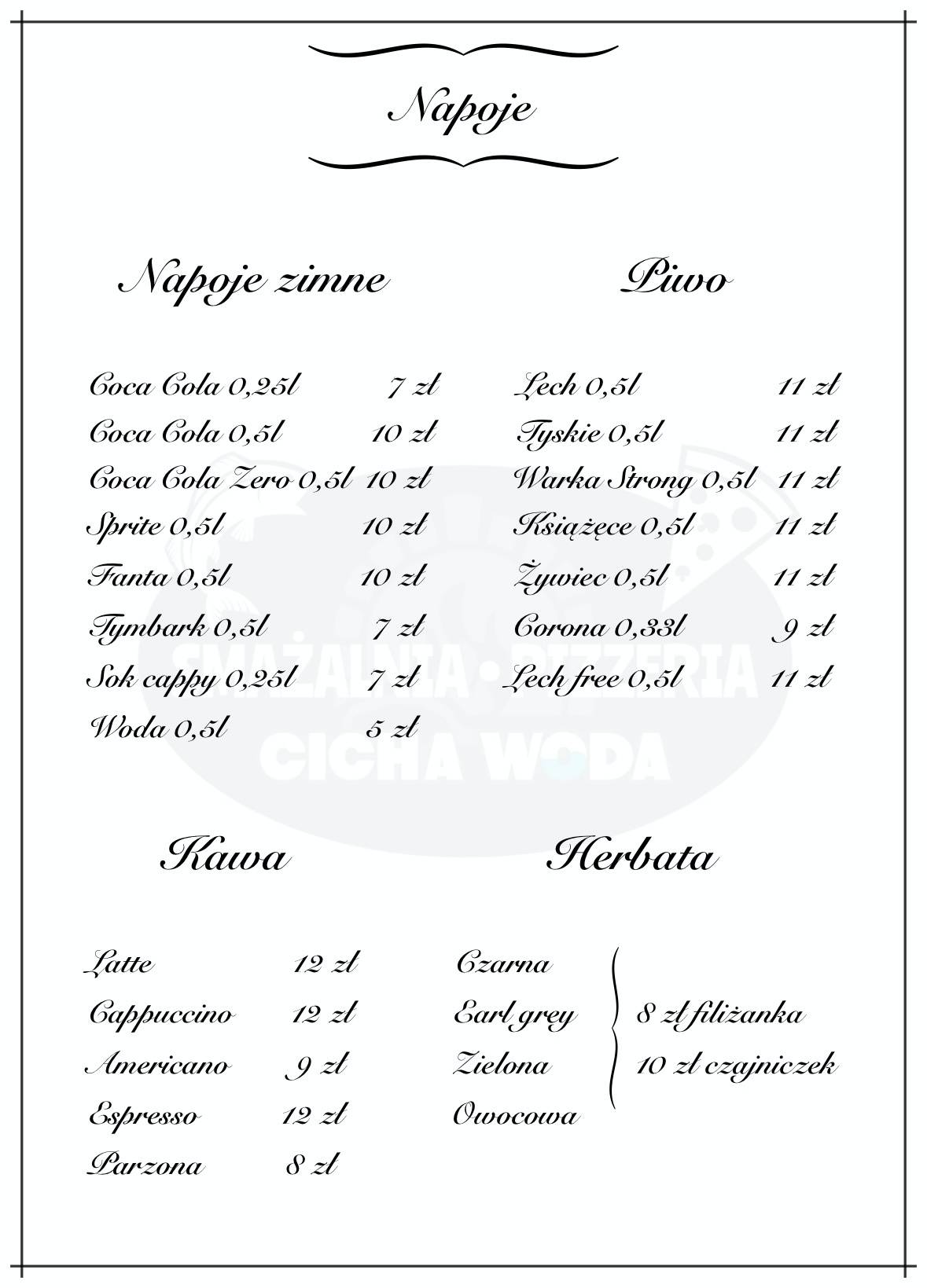 Menu at "Cicha Woda" Pizzeria i Smażalnia Ryb, Mstów