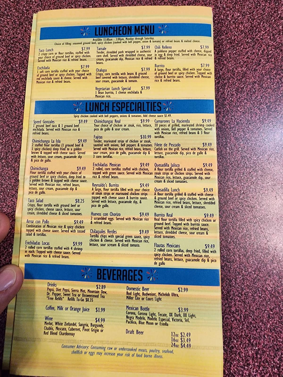 Menu at Cilantro's Mexican Restaurant, Brazil