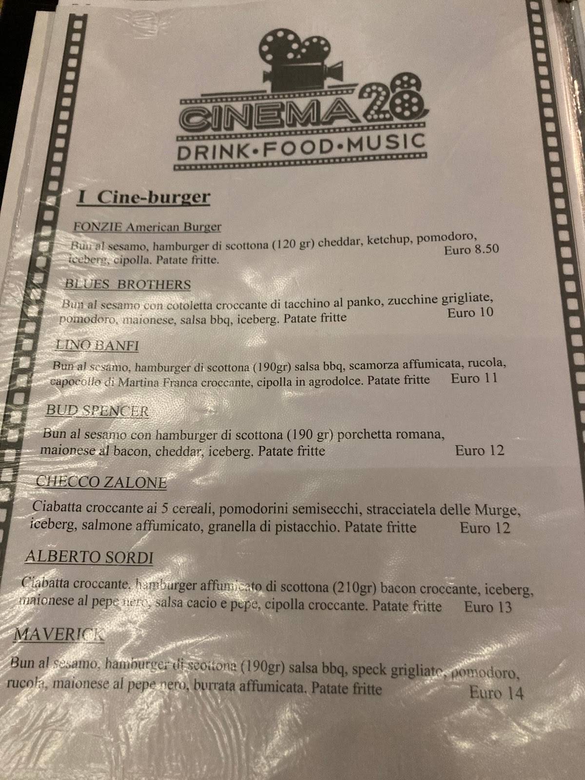 Menu da Cinema 28 ristorante, Castri di Lecce