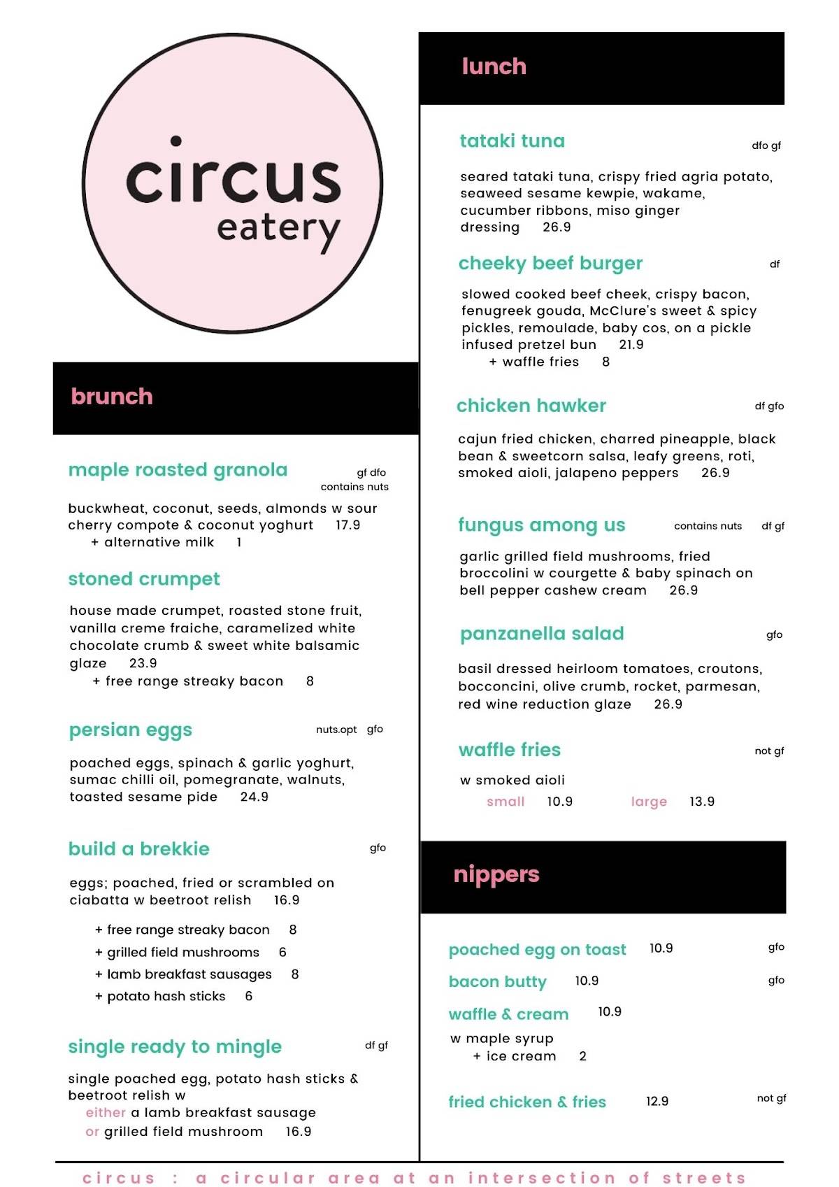 Menu at Circus Eatery cafe, Cambridge