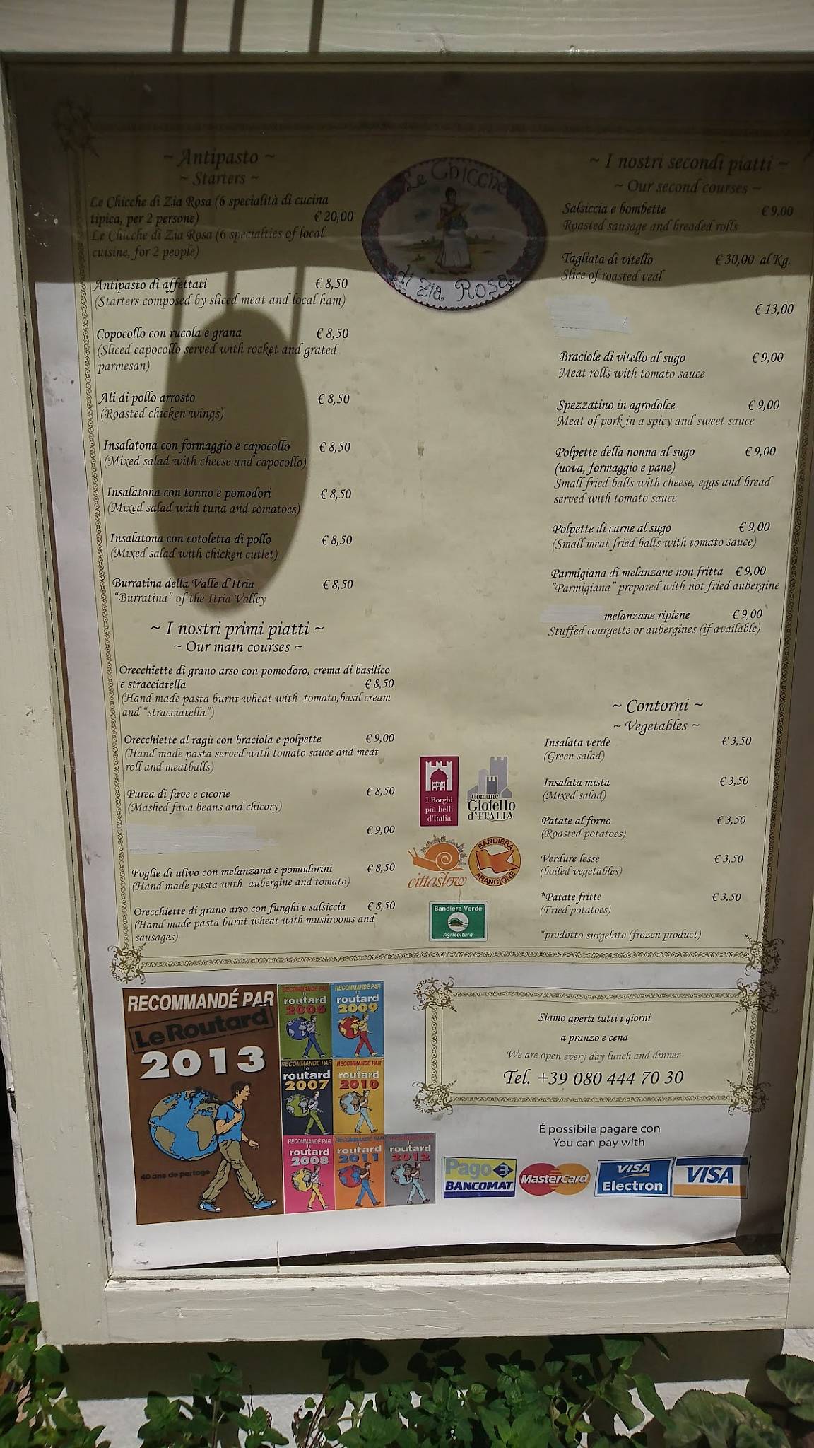 Menu da Le Chicche di Zia Rosa ristorante, Cisternino