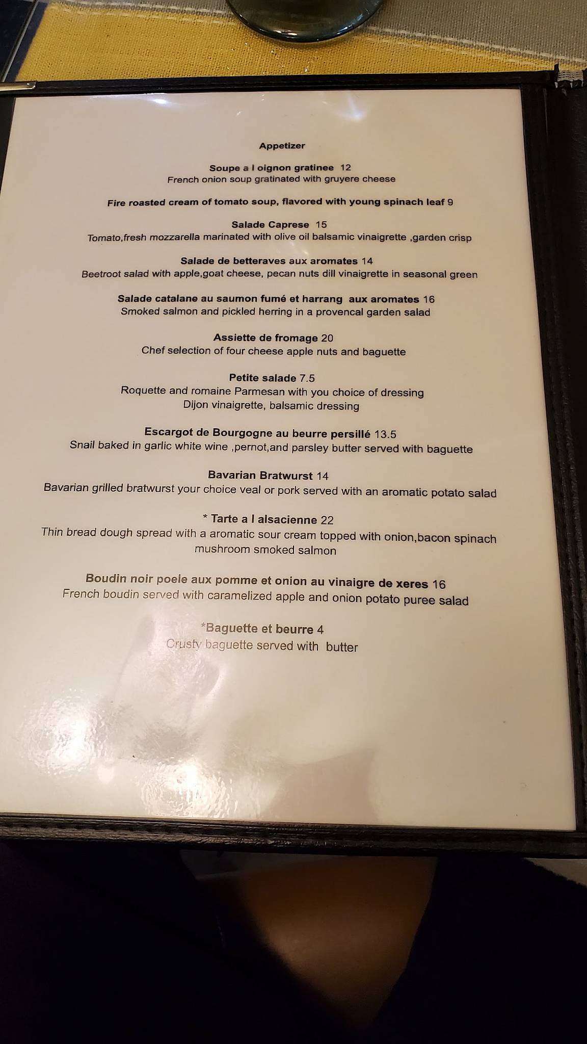 Menu at Citron European Bistro restaurant, Tacoma